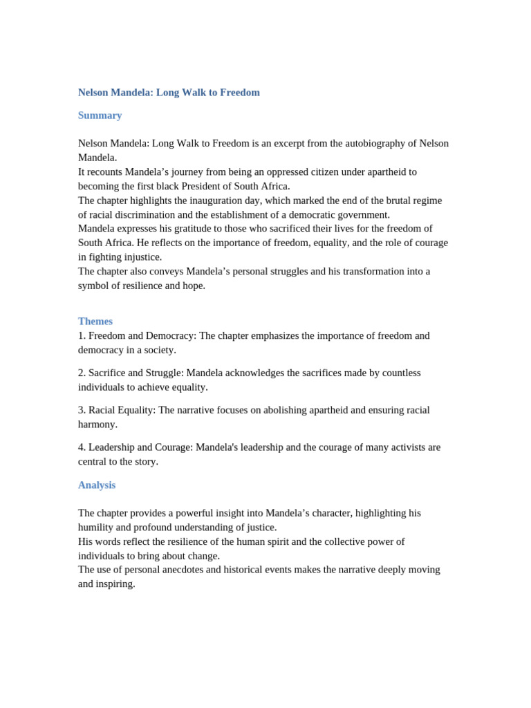 Mandela's Journey to Freedom Summary | PDF | Nelson Mandela | Apartheid