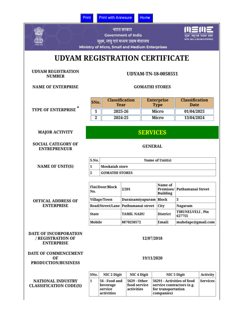 Print - Udyam Registration Certificate | PDF