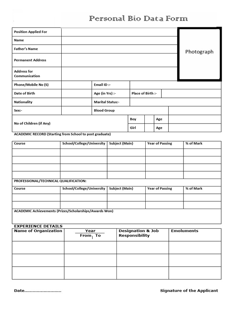 Bio Data Form (1) (1) (1) | PDF