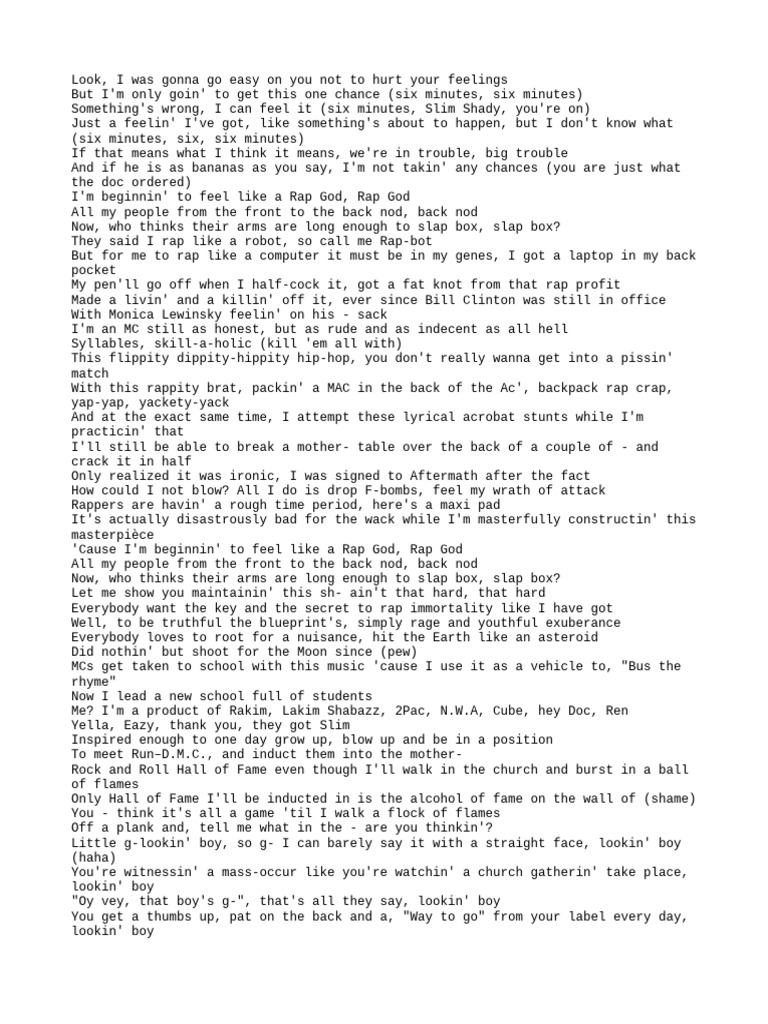 Eminem's "Rap God" Lyrics Analysis | PDF | Rapping | Hip Hop