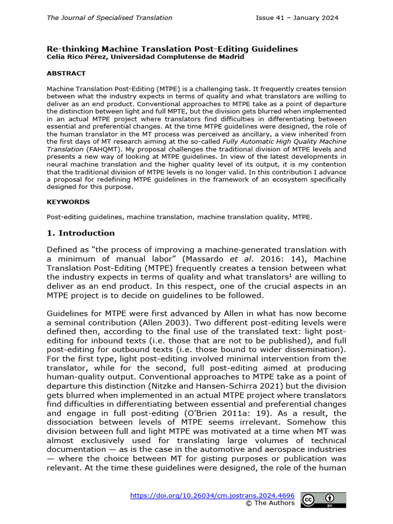 Rethinking Machine Translation Post Editing | PDF | Translations ...