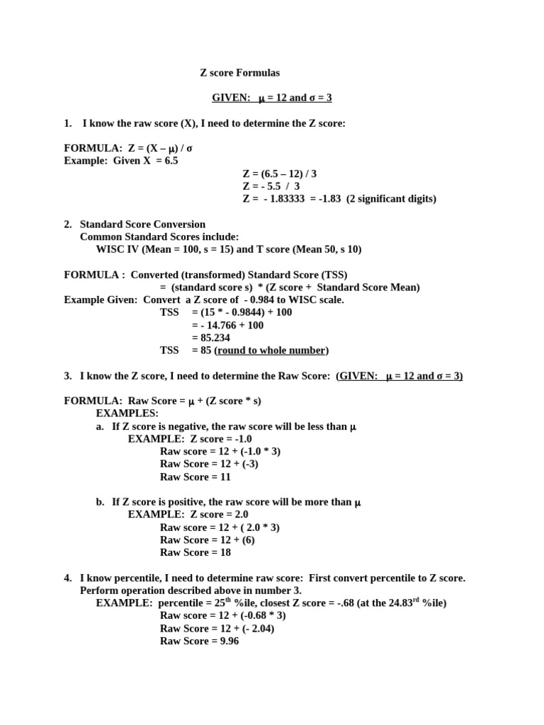 Z Score Formulas | PDF