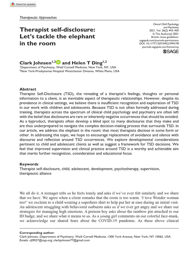Therapist Self-Disclosure in Child Therapy | PDF | Psychotherapy | Psychology