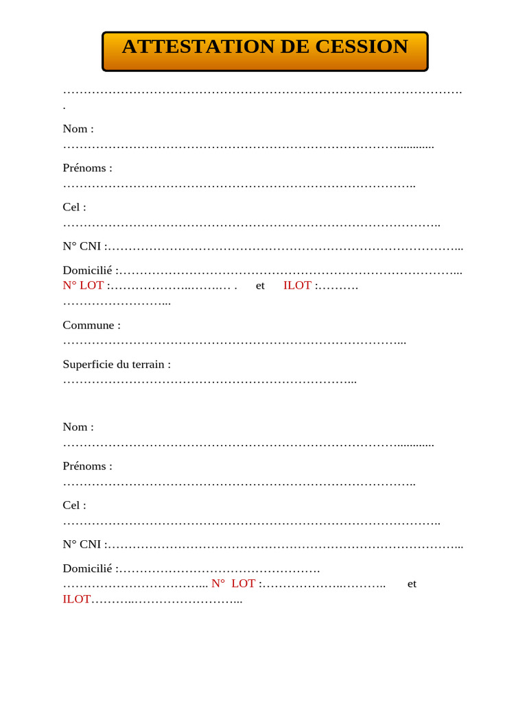 Attestation de Cession | PDF