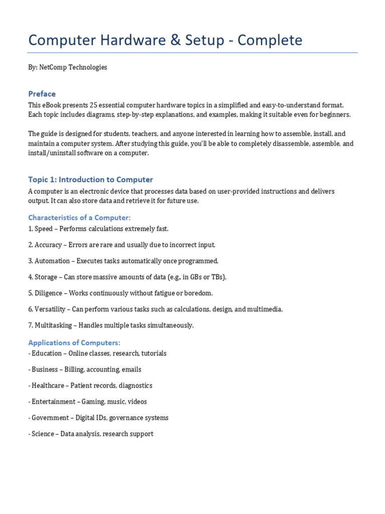 Computer Hardware and Its Assembling From Scratch in Simple Steps | PDF ...