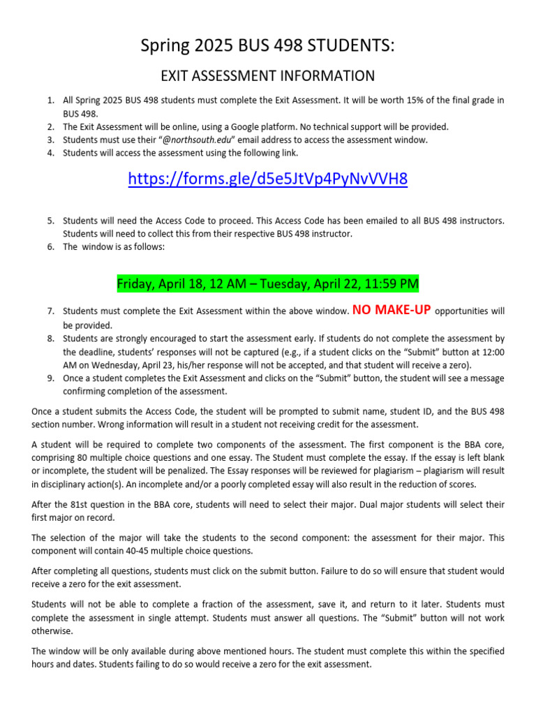 Announcment Final Spring 2025 Bus 498 | PDF