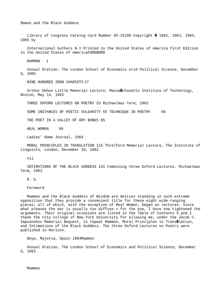 Mammon the Black Goddess (Graves Robert) (Z-Library) (1) | PDF | Cost ...