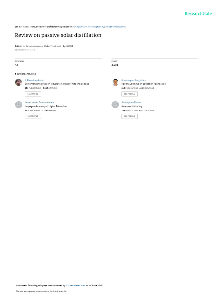 Review On Passive Solar Distillation | PDF | Heat Transfer | Convection
