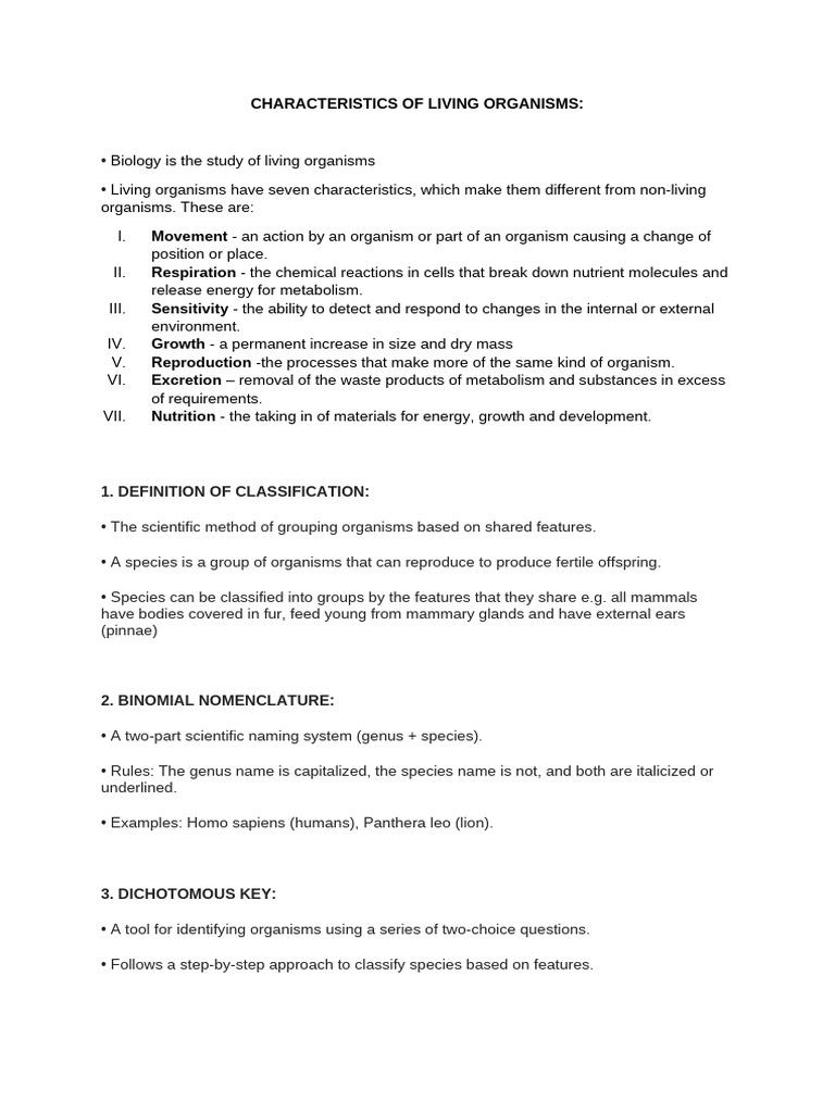 Characteristics of Living Organisms | PDF | Species | Organisms