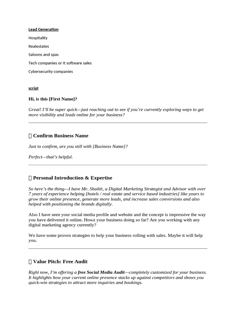 Lead Generation and pitch cold calling | PDF