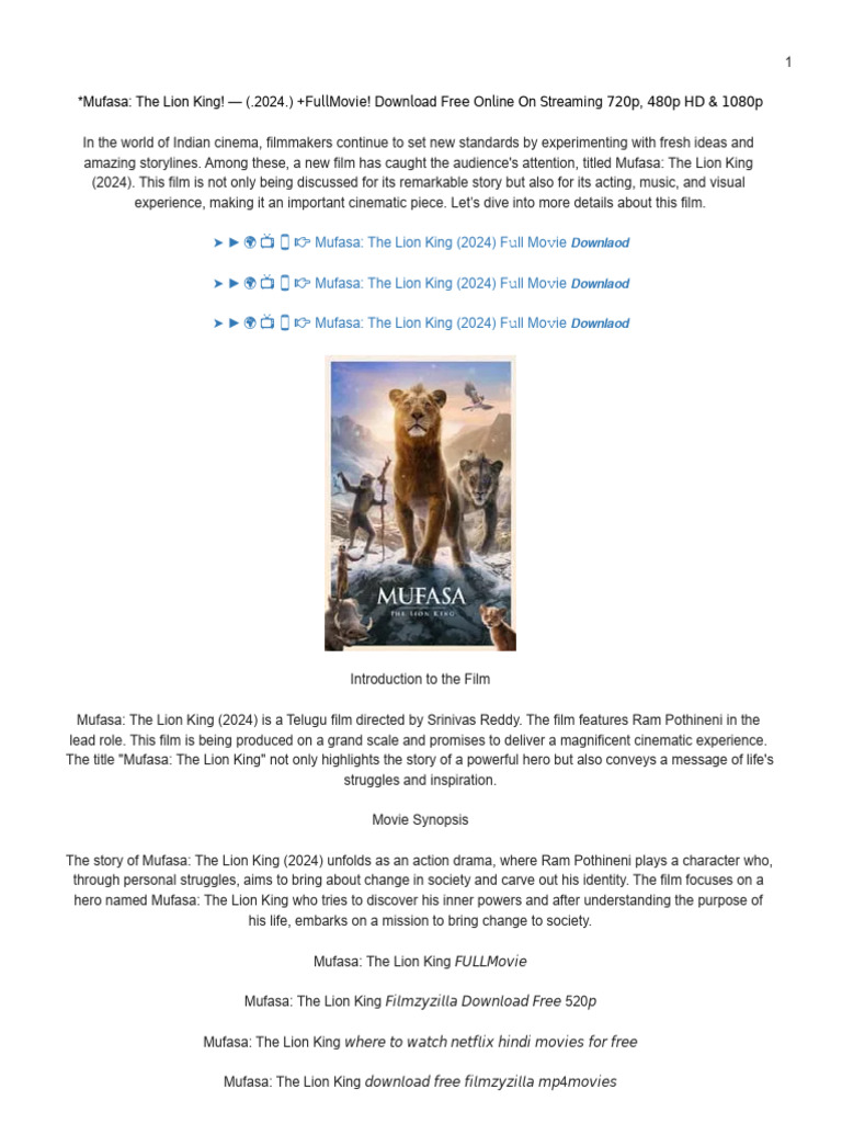 Mufasa: The Lion King! - (.2024.) +fu Mov E! Down Oad Fre On Ine N ...