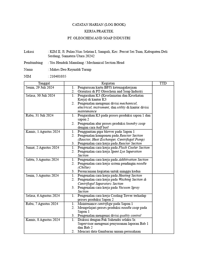 log book kerja praktek | PDF