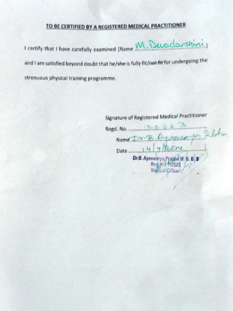 Devadarshini Medical Certificate | PDF