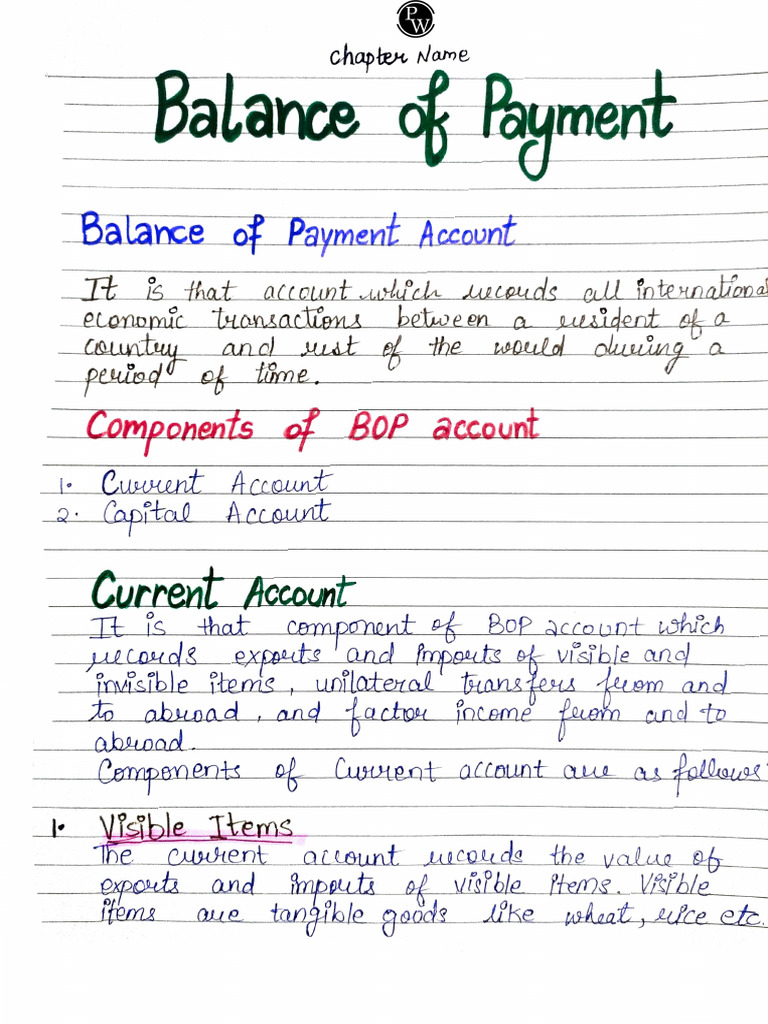 Balance of Payment: Handwritten Notes | PDF | Balance Of Payments ...