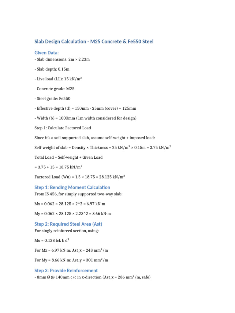 Slab Design Calculation | PDF