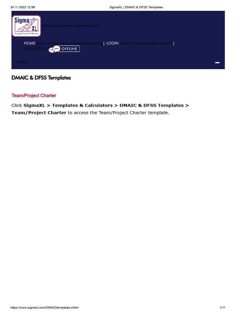 SigmaXL Templates & Calculators - DMAIC & DFSS Templates | PDF ...