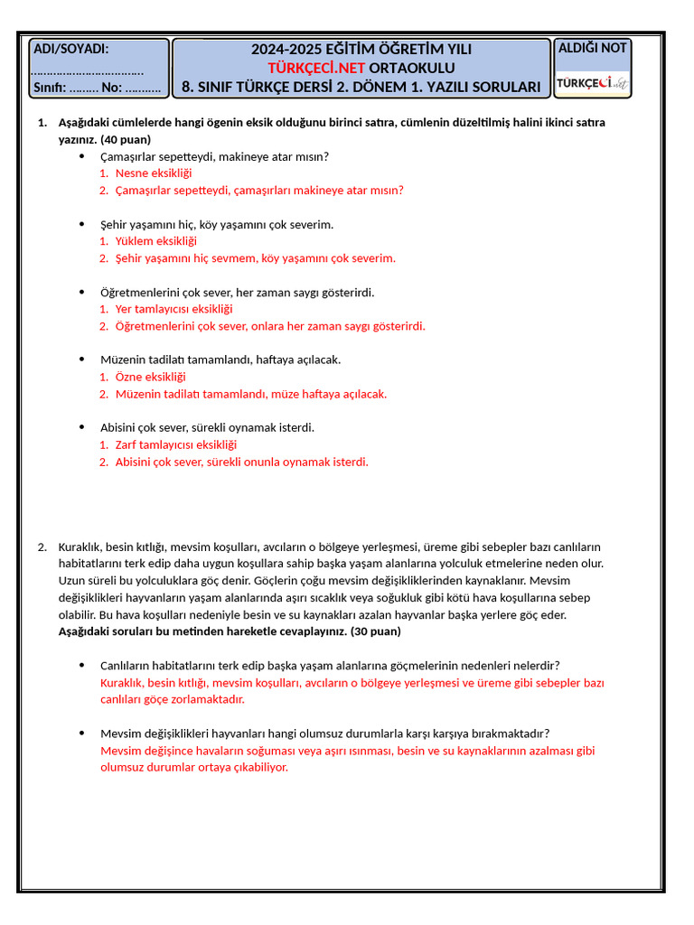 2024-2025-Egitim-Ogretim-Yili-Turkce-Dersi-MEB-Yayinlari-8.-Sinif-2.-Donem-1.-Acik-Uclu-Sinav-1 ...