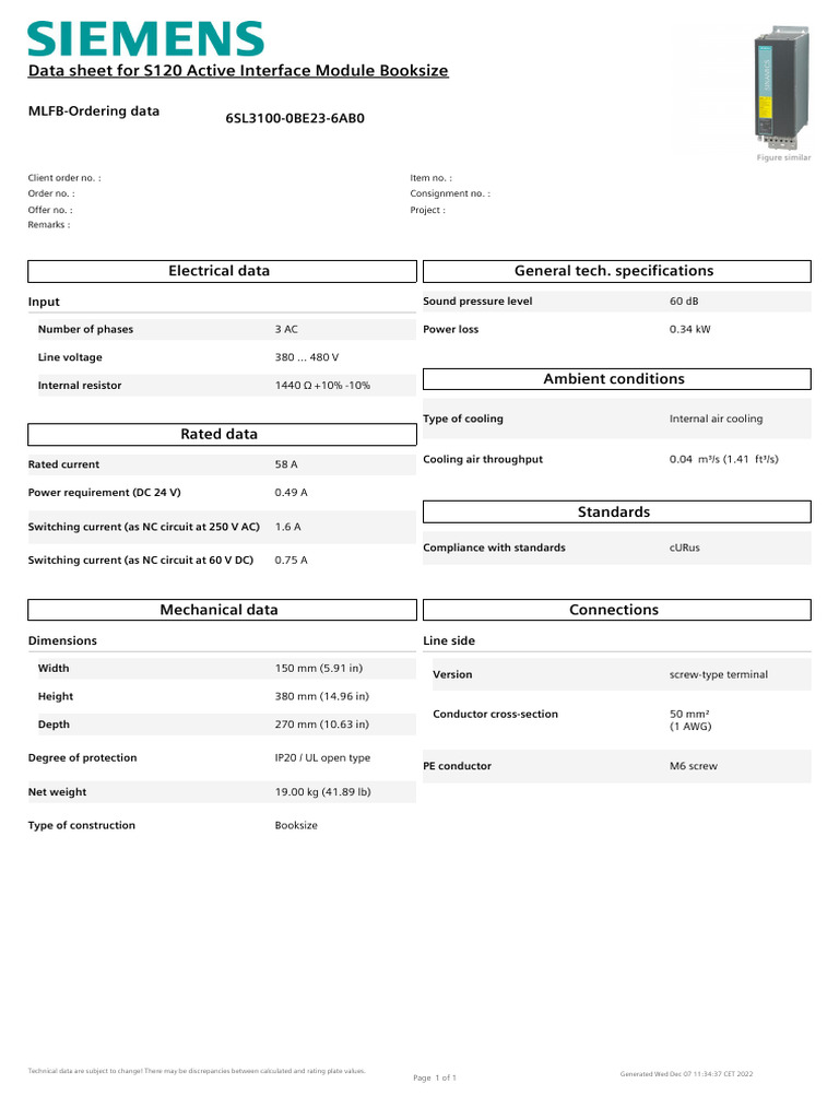 6SL3100-0BE23-6AB0 Datasheet en | PDF | Alternating Current ...