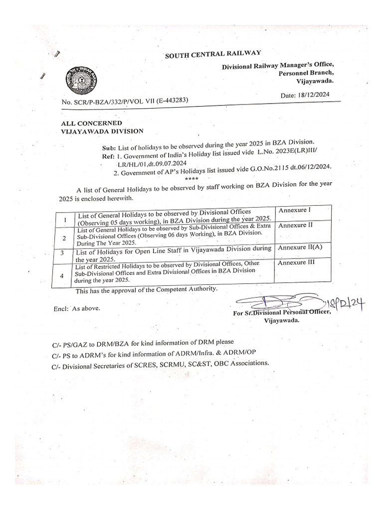 Bza Division Holiday List | PDF