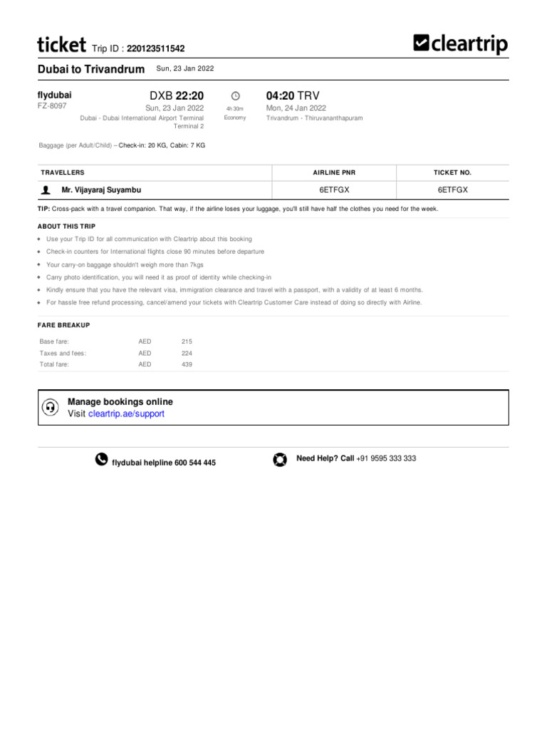 Cleartrip Flight E-Ticket | PDF