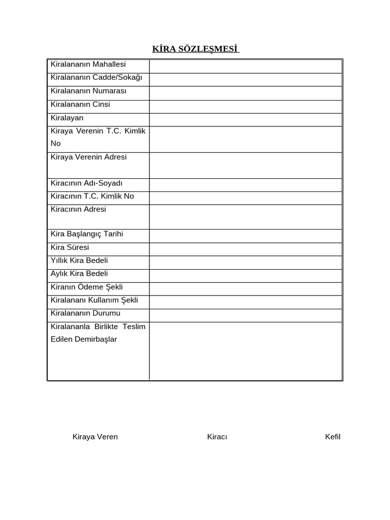 Kira Sozlesmesi Word Indir | PDF