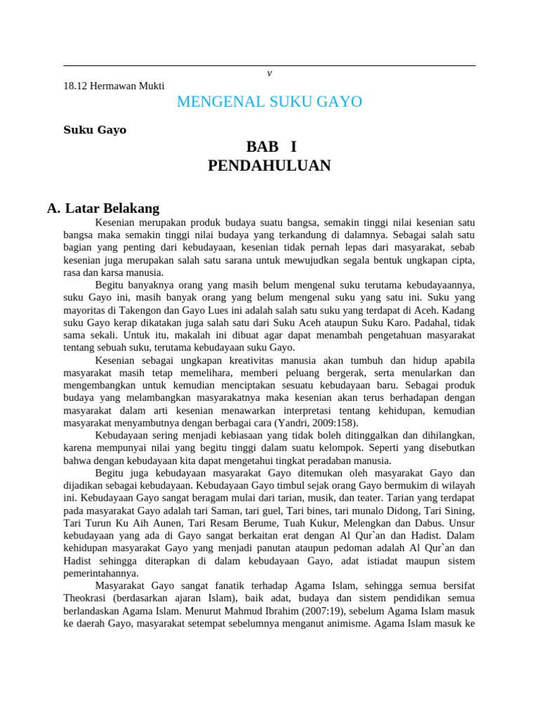 Mengenal Suku Gayo dan Kebudayaannya | PDF