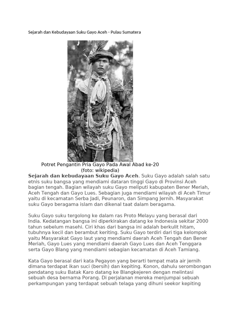 Sejarah dan Budaya Suku Gayo Aceh | PDF
