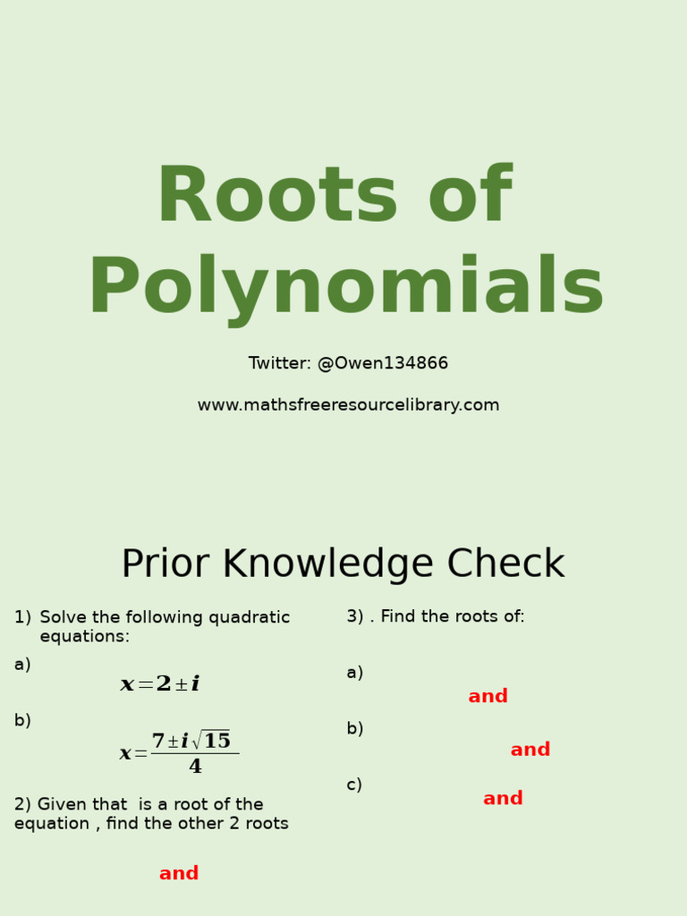 Understanding Roots of Polynomials | PDF | Quadratic Equation | Polynomial