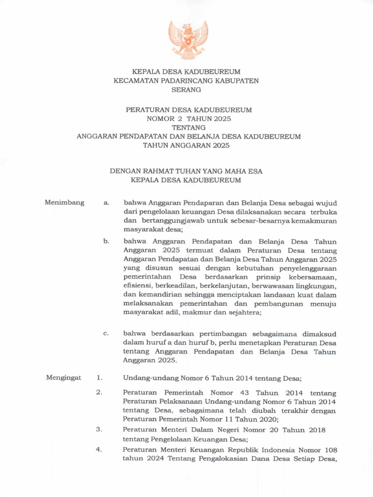 Perdes APBDes 2025 | PDF