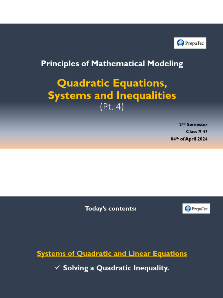 Principles of Mathematical Modeling - 47th Class - SOLVING SYSTEMS QUADRATIC-LINEAR Pt.4 - 04 ...