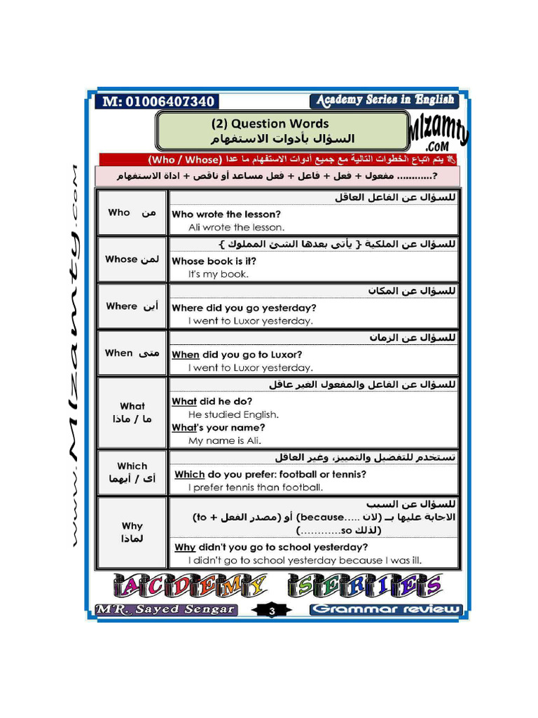 English - Questions Words | PDF