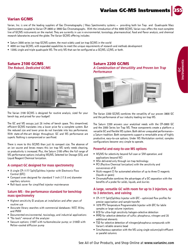 Varian GC-MS Instruments -Buklet | PDF | Mass Spectrometry | Gas ...