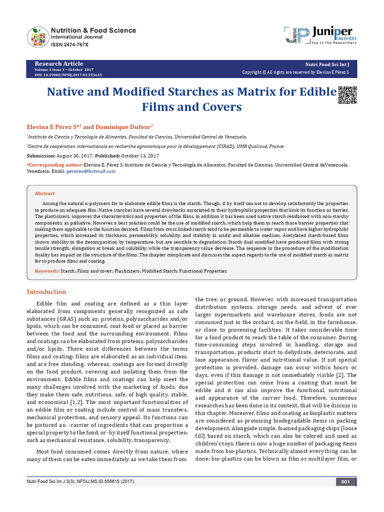 Native and Modified Starches As Matrix F | PDF | Starch