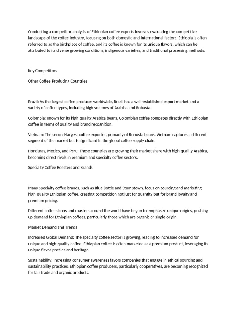 Ethiopian Coffee Export Competitor Analysis | PDF | Coffee | Economies