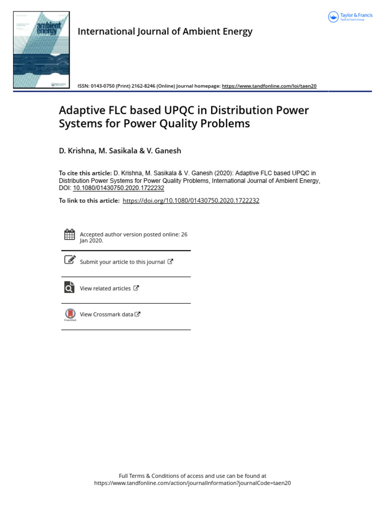 Adaptive FLC Based UPQC in Distribution Power Systems For - Power ...