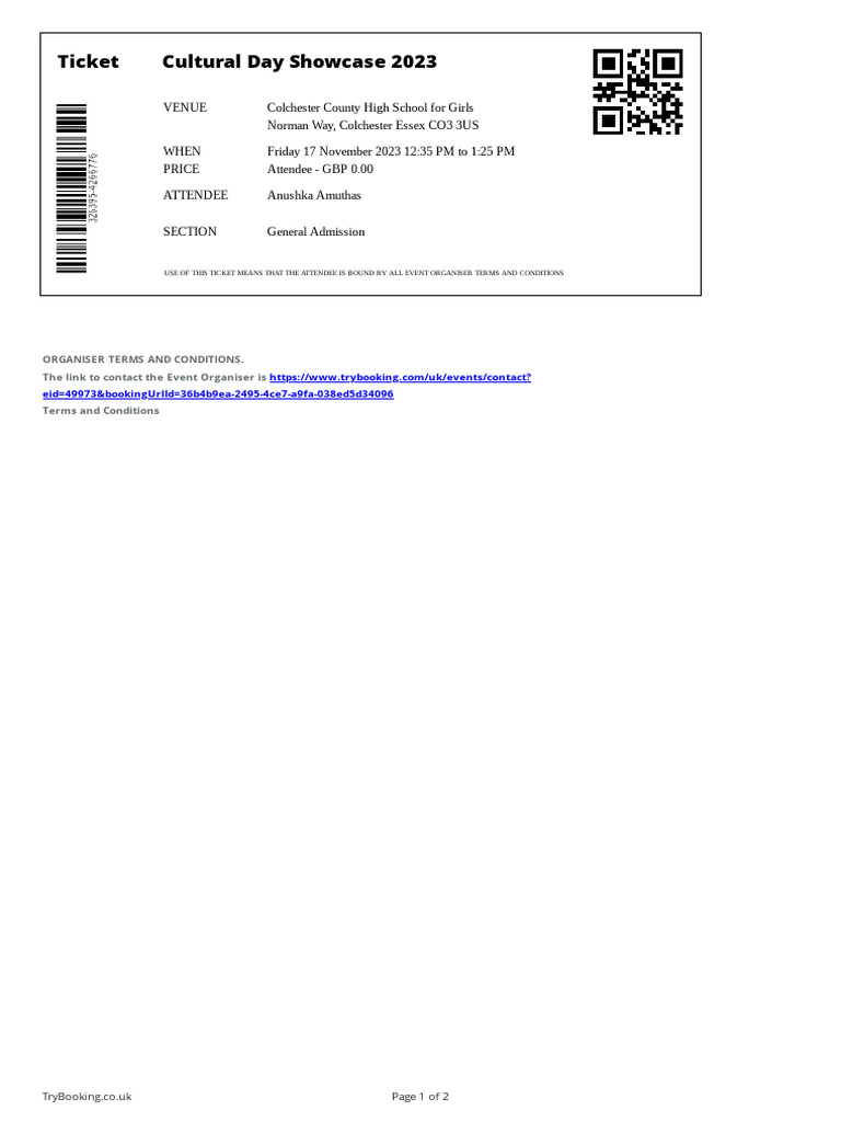 Cultural Day Showcase 2023 Ticket Terms | PDF