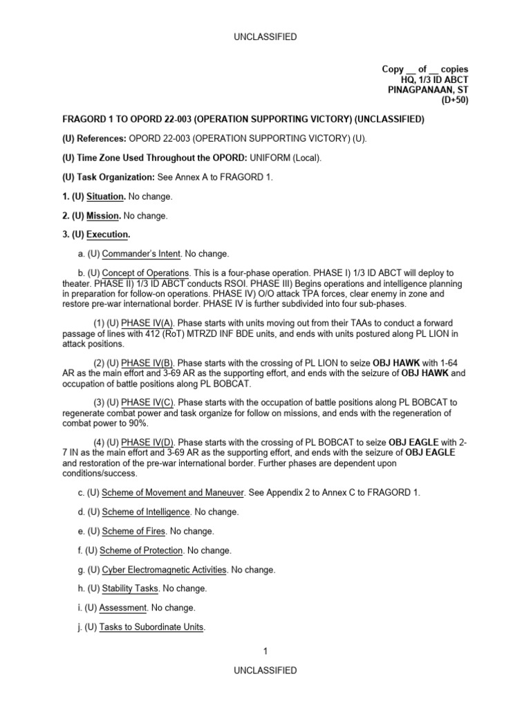 FRAGORD 1 for OPORD 22-003 Operations | PDF | Battles | Military Science