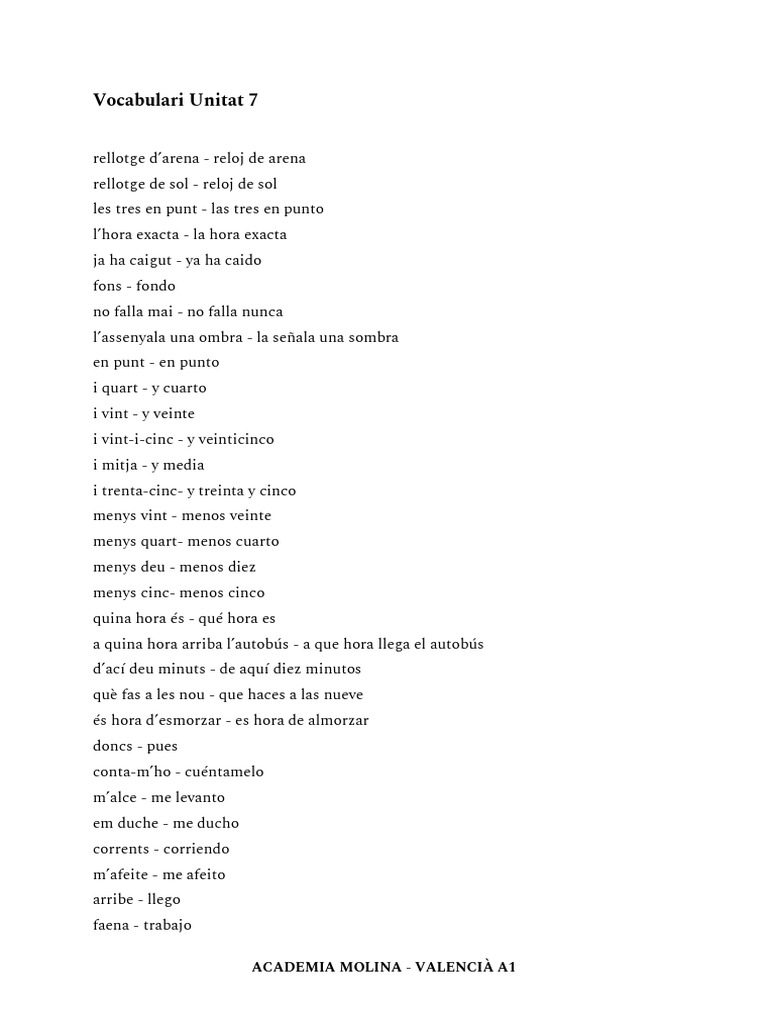 Vocabulari Unitat 7 | PDF