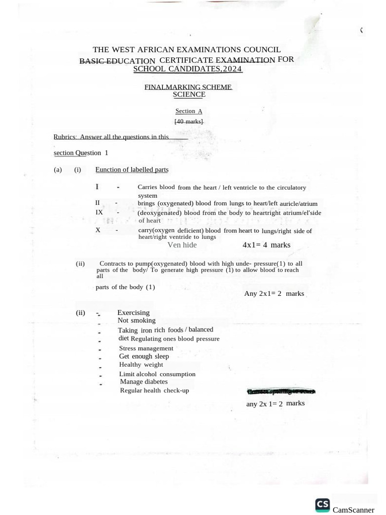 BECE 2024 SCIENCE MARKING SCHEME - PDF PDS PDF | PDF