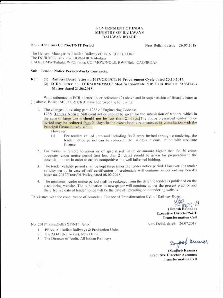 Tender Notice for Indian Railways | PDF