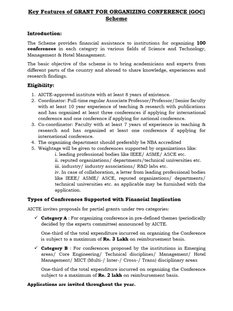 AICTE Conference Grant Scheme Overview | PDF