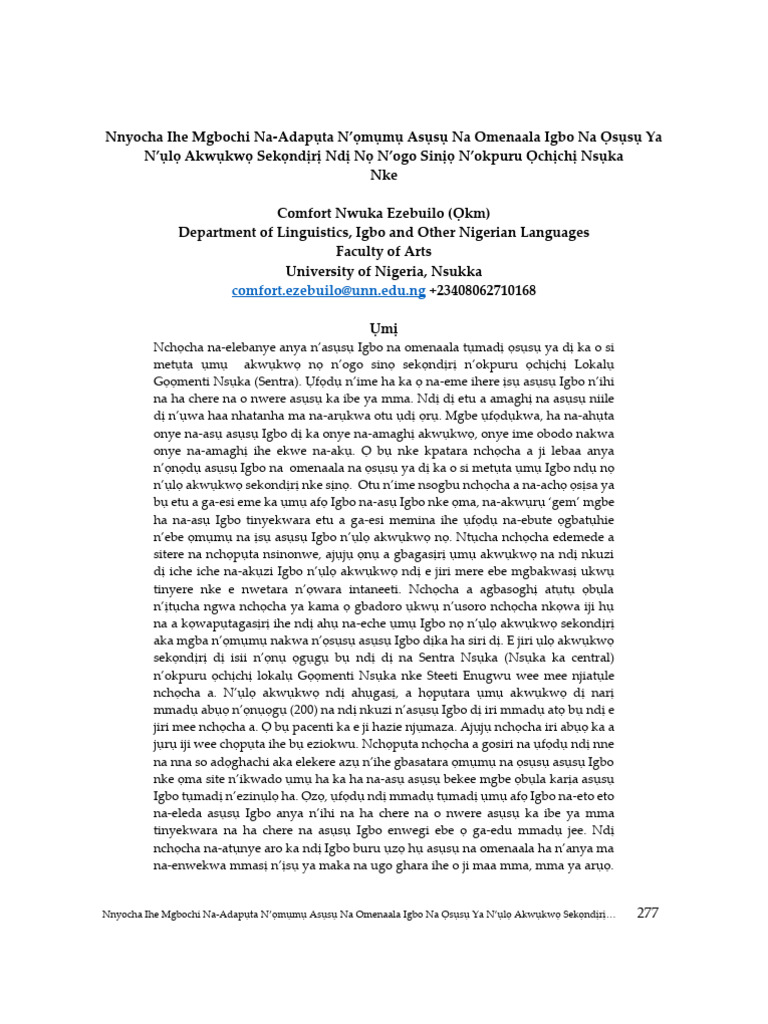 Nnyocha Ihe Mgbochi Na Adaputa Nomumu Asusu Na Omenaala Igbo Na Osusu ...
