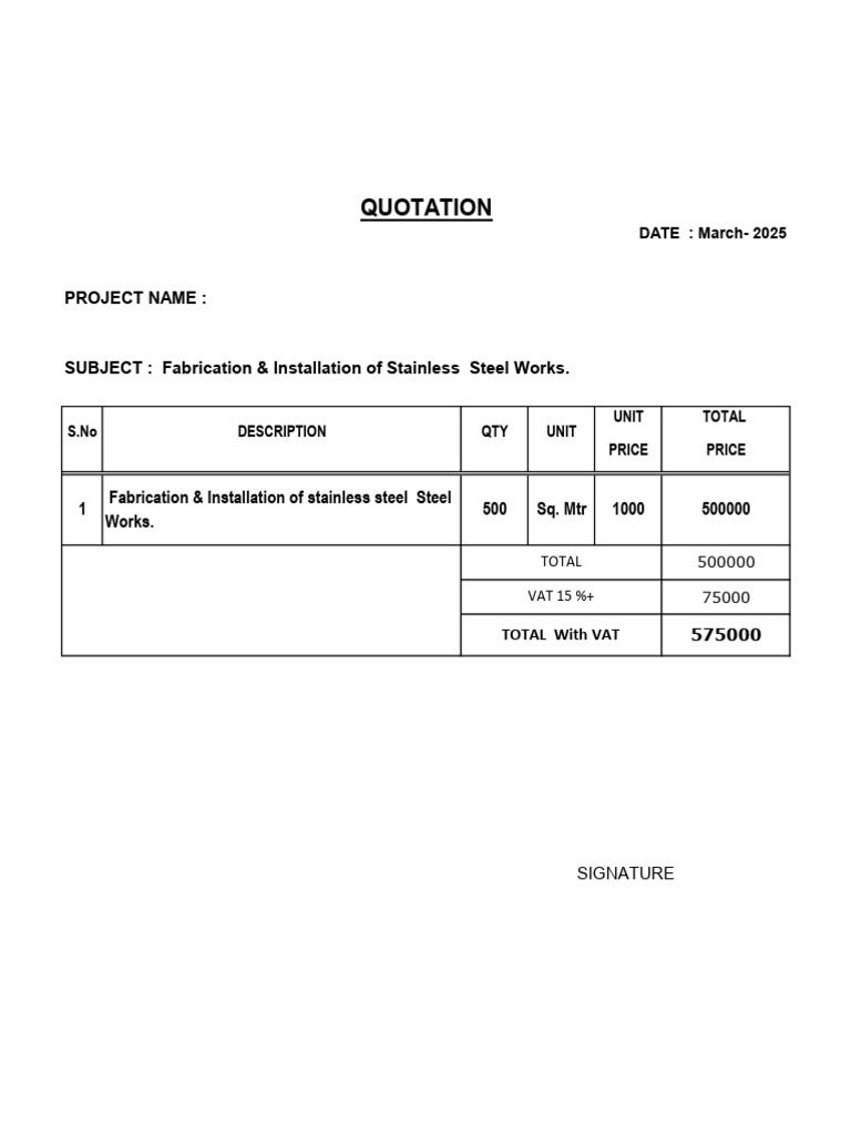 Quotation: Project Name | PDF