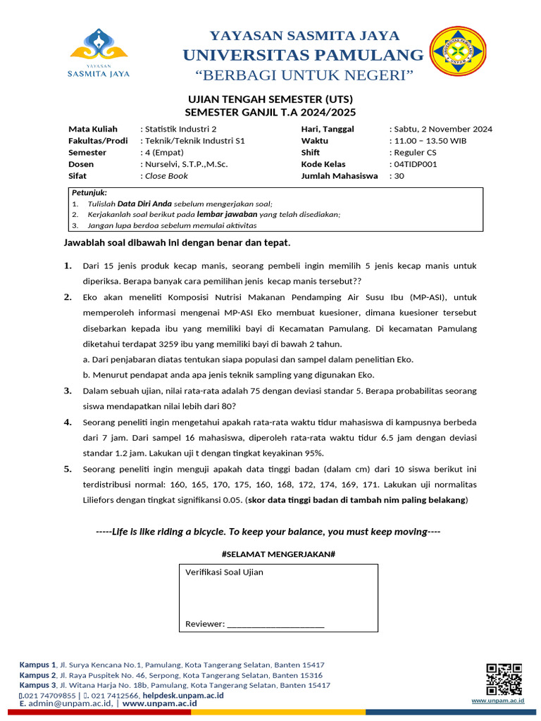 04tidp001 - Uts Statistik Industri 2 - Ns 2 | PDF
