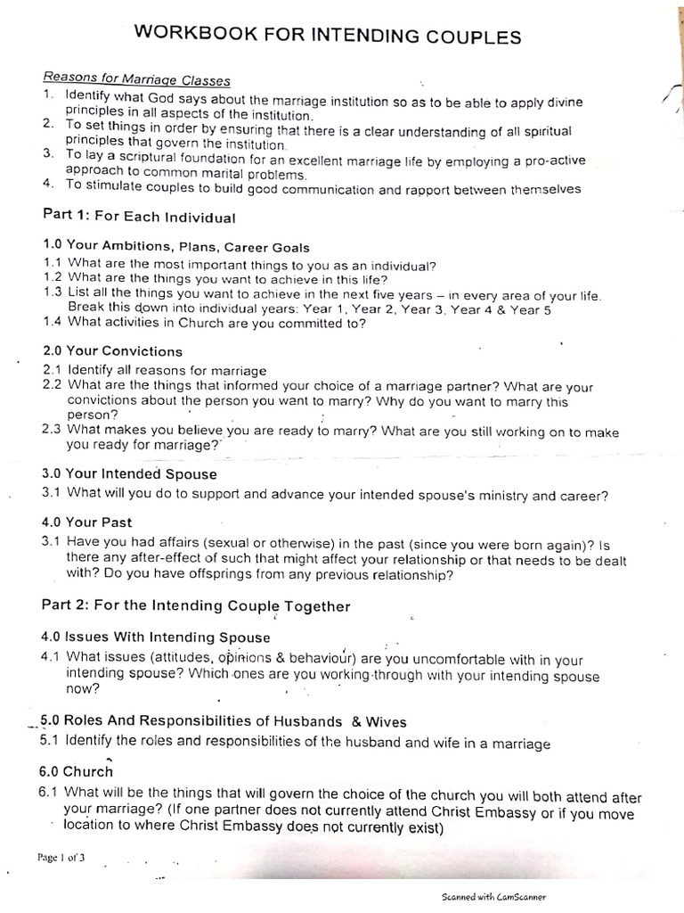 Workbook for Intending couples. | PDF