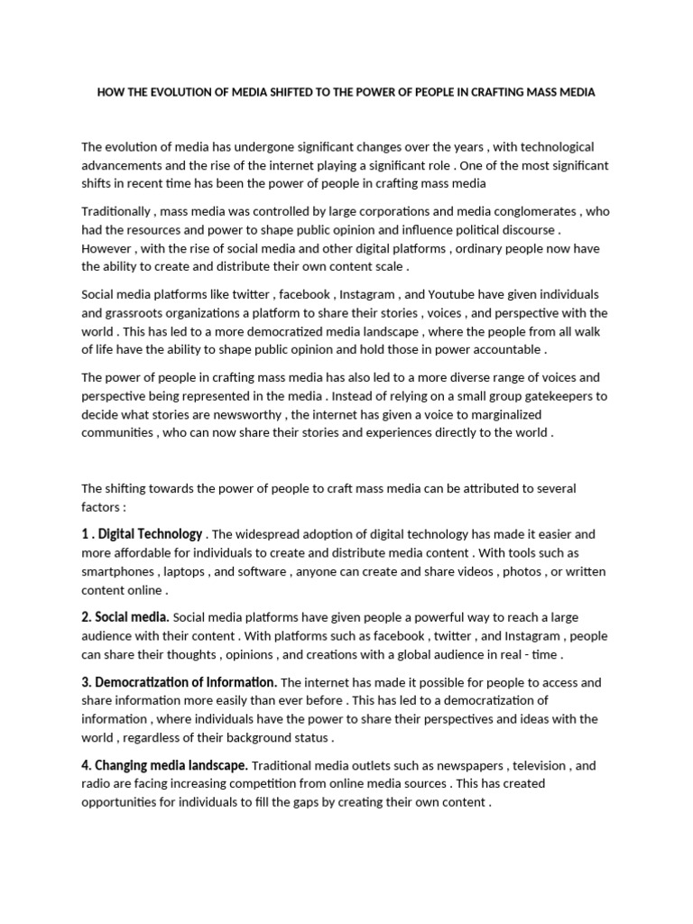 Power Shift in Mass Media Evolution | PDF | Mass Media | Media ...