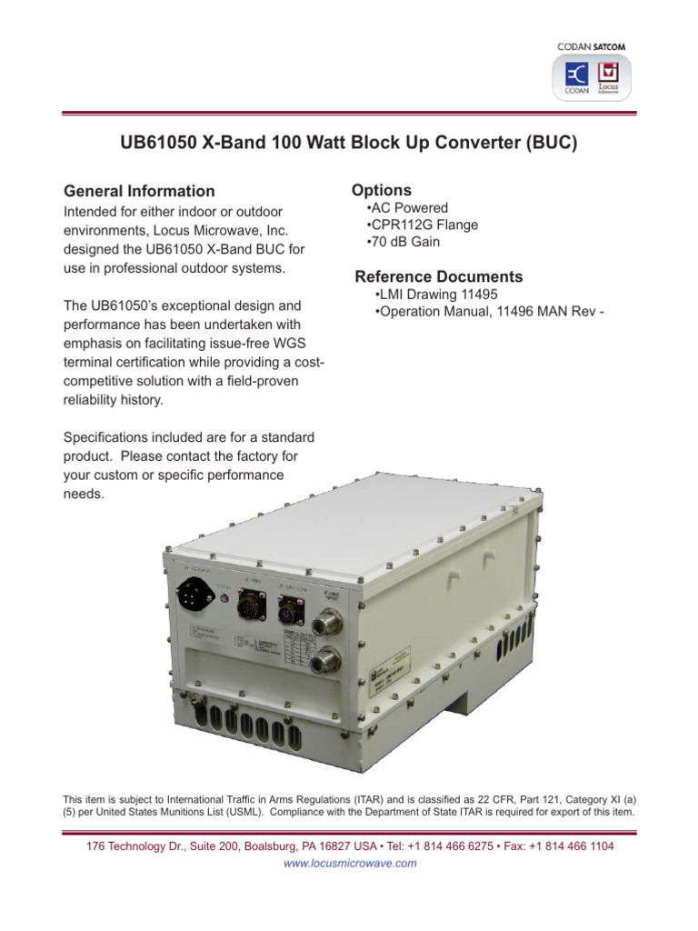 100 W UB61050 BUC Datasheet - Codan | PDF | Decibel | Hertz