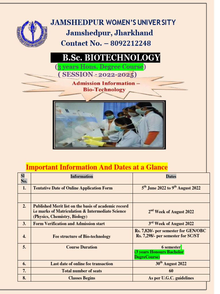 B.Sc. Biotechnology Brochure Final - Revised - 2022 | PDF