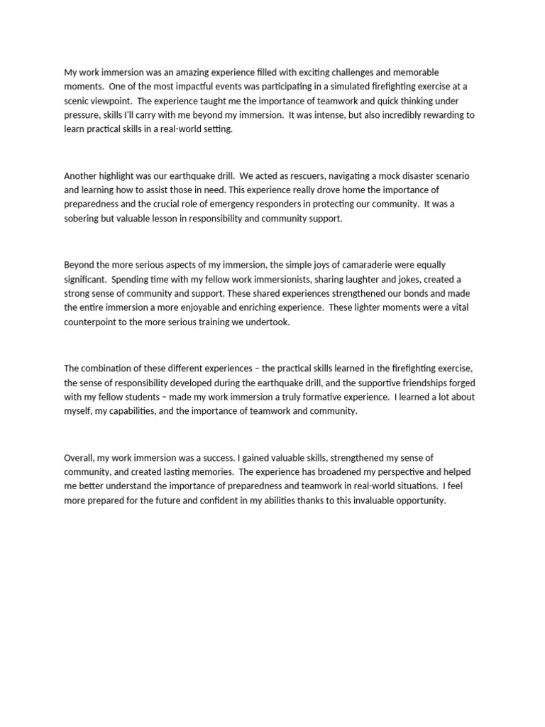 Insights from My Work Immersion Experience | PDF