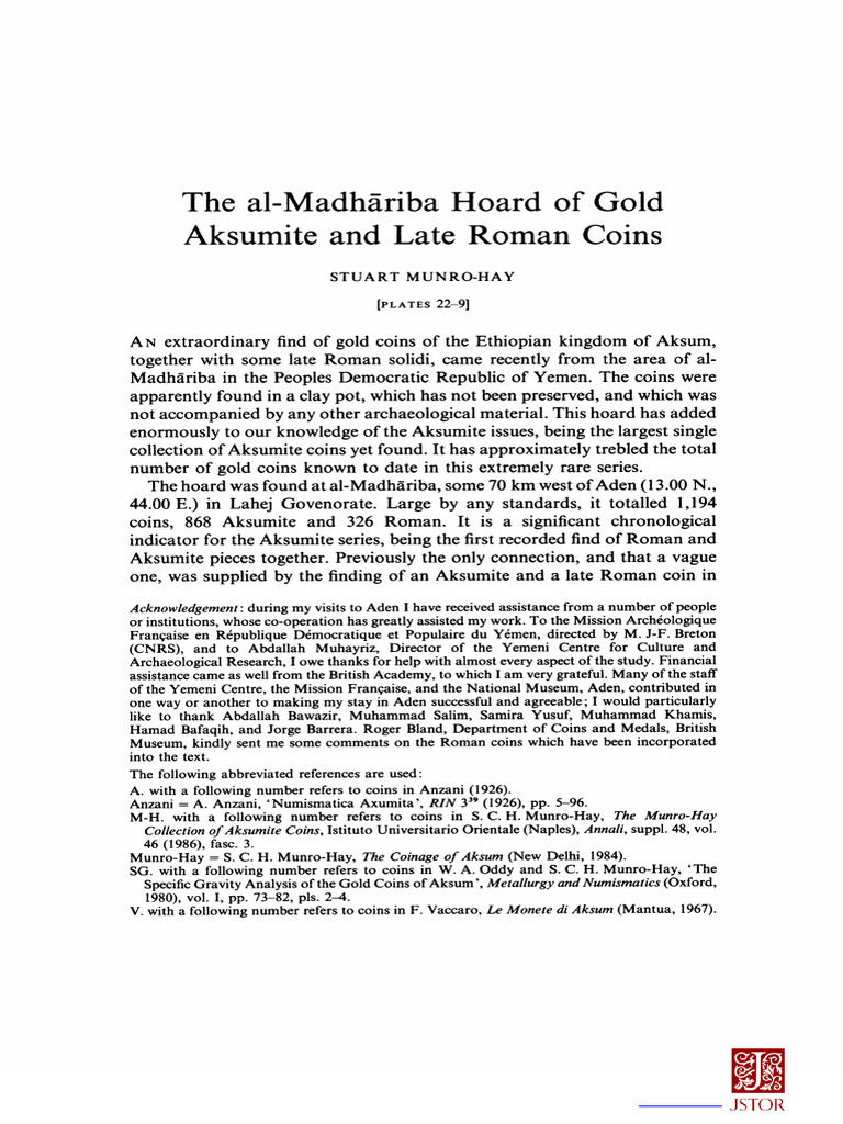 Aksumite Gold Coin Hoard Discovery | PDF | Coins | Money